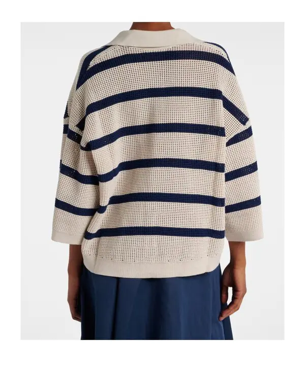Brunello Cucinelli Striped Cotton Polo Sweater