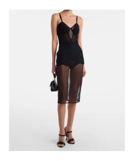 Dolce & Gabbana Ruched Sheer Tulle Midi Dress