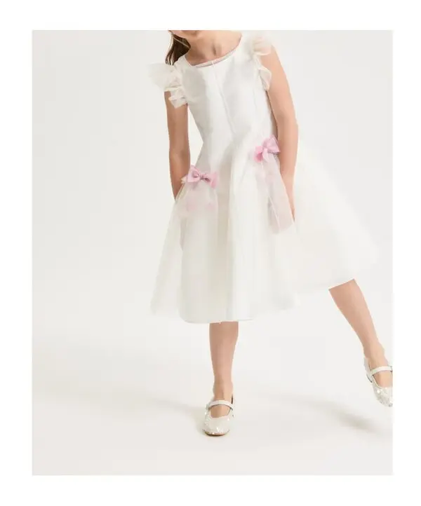 Monnalisa Bow-detail Tulle Dress