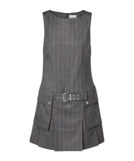 GANNI Belted Pinstripe Minidress - Black