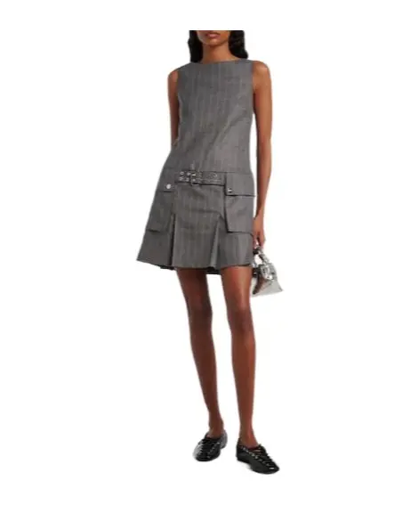 GANNI Belted Pinstripe Minidress
