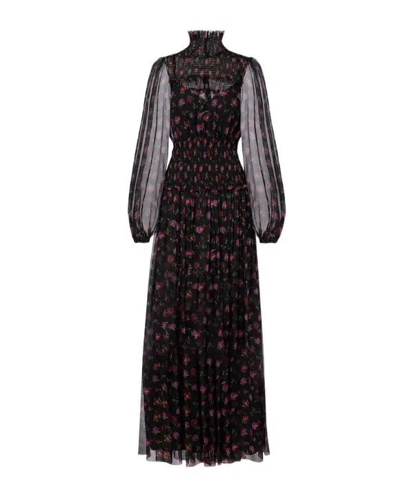 Dolce & Gabbana Floral Silk Chiffon Maxi Dress - Black