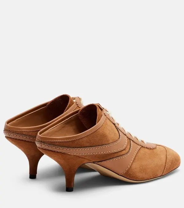 Dries Van Noten 65 Leather-trimmed Suede Mules