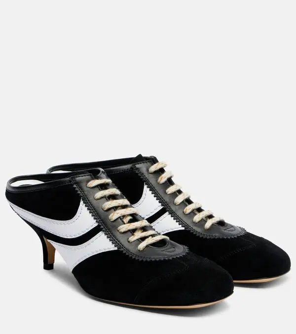 Dries Van Noten 65 Leather-trimmed Suede Mules