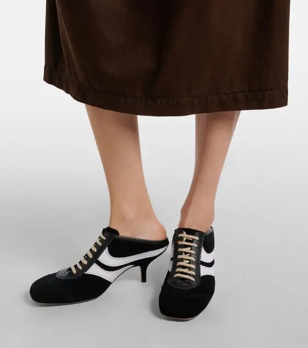 Dries Van Noten 65 Leather-trimmed Suede Mules