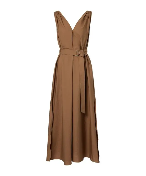 Brunello Cucinelli Belted Cotton-blend Midi Dress