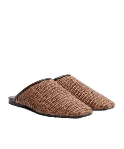 Brunello Cucinelli Leather-trimmed Raffia Mules