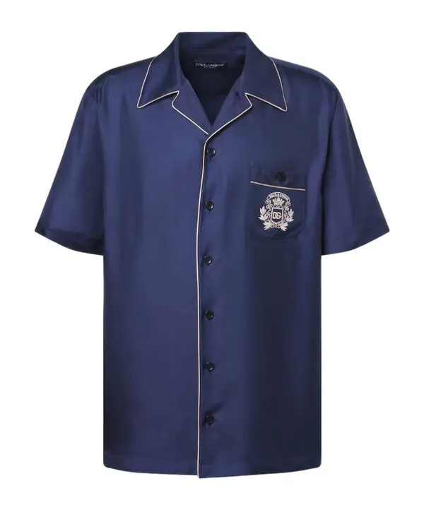 Dolce & Gabbana Logo Silk Satin Bowling Shirt