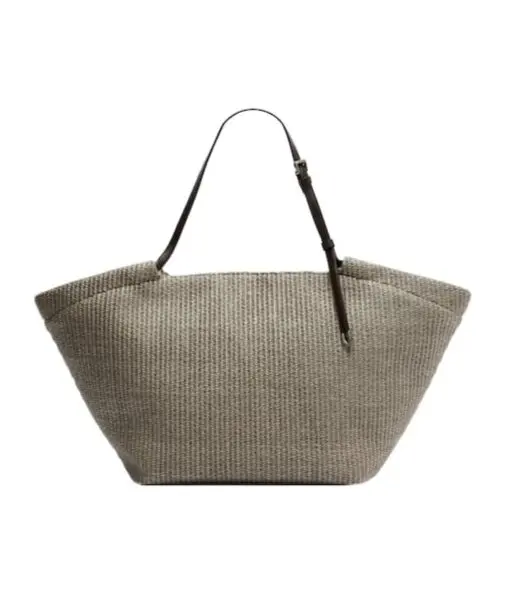 Brunello Cucinelli Leather-trimmed Raffia Tote Bag