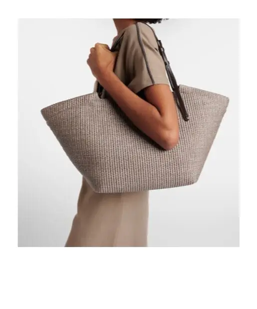 Brunello Cucinelli Leather-trimmed Raffia Tote Bag