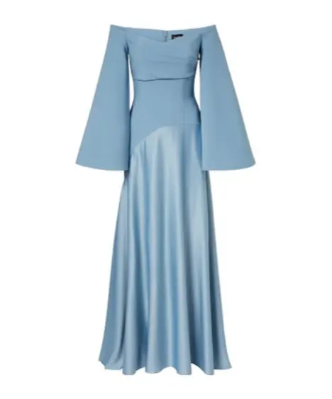 Solace London Rina Crepe And Satin Off-the-shoulder Gown