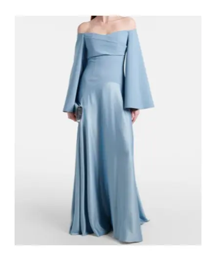 Solace London Rina Crepe And Satin Off-the-shoulder Gown