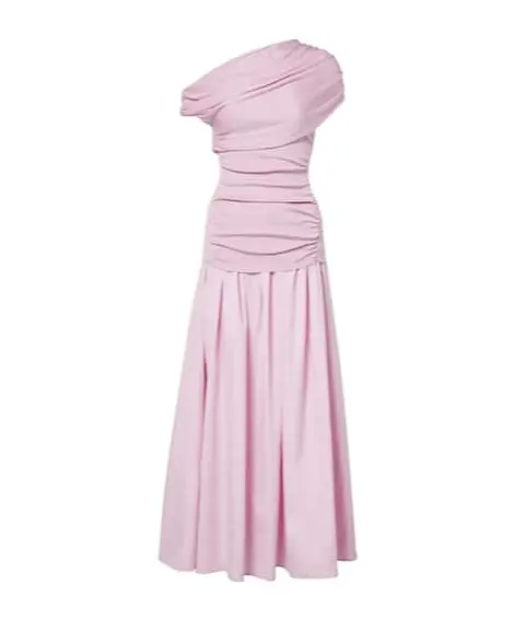 SELF-PORTRAIT Asymmetric Draped Midi Dress - Pink