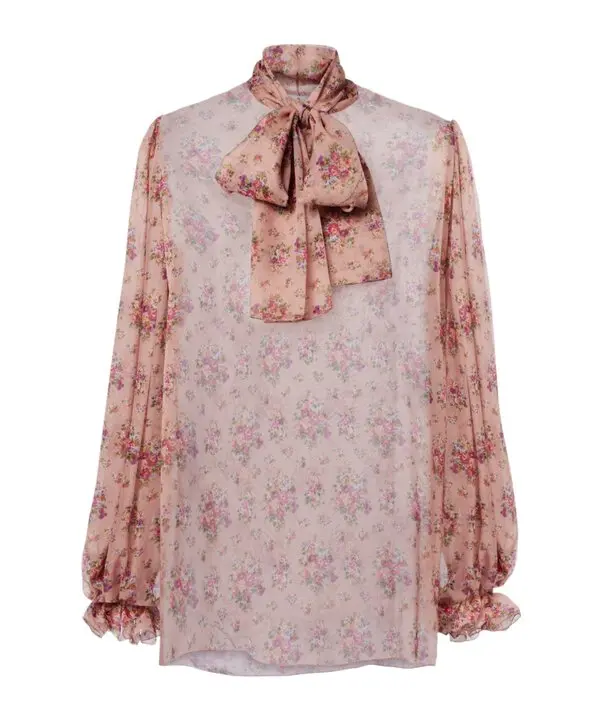 Dolce & Gabbana Floral Tie-neck Silk Blouse - Pink