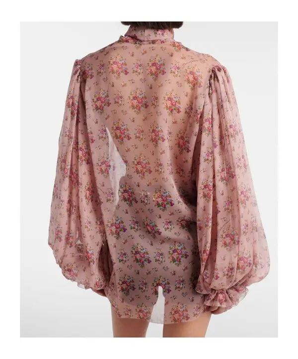 Dolce & Gabbana Floral Tie-neck Silk Blouse