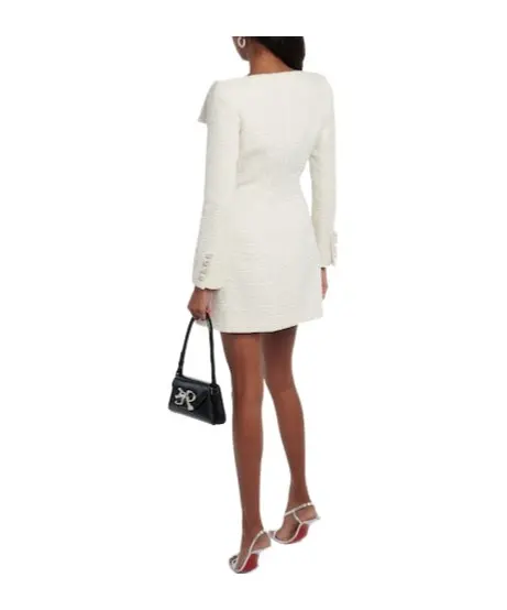 SELF-PORTRAIT Bouclé Knit Mini Dress With Embellished Buttons