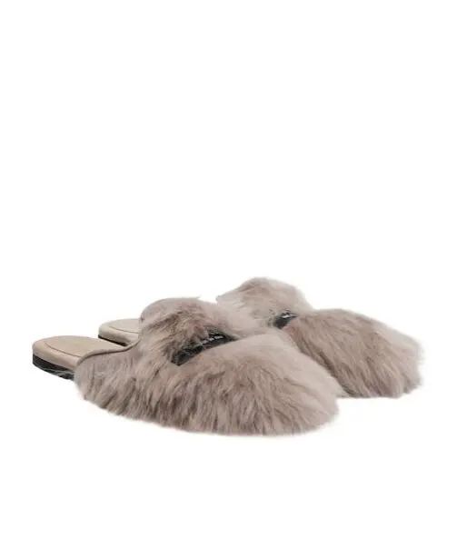 Dolce & Gabbana Shearling Mules - Nude