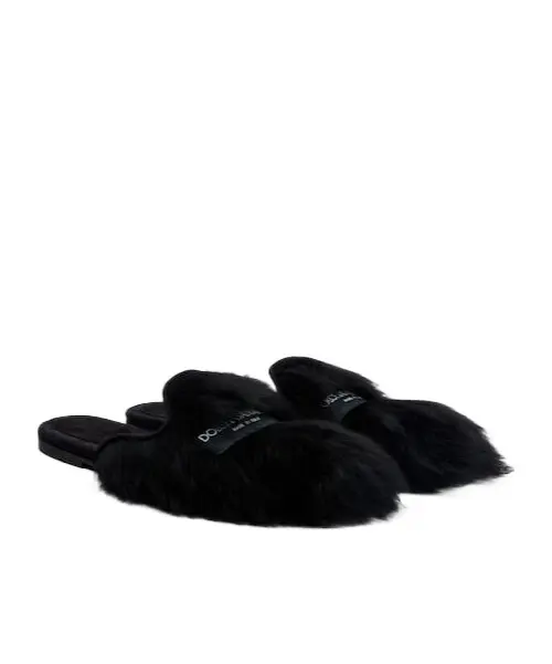 Dolce & Gabbana Shearling Mules - Black