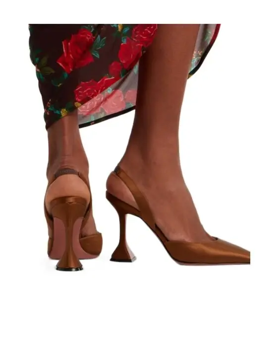 Amina Muaddi Satin Slingback Pumps