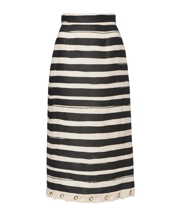 Zimmermann Rebellion Striped Linen Midi Skirt