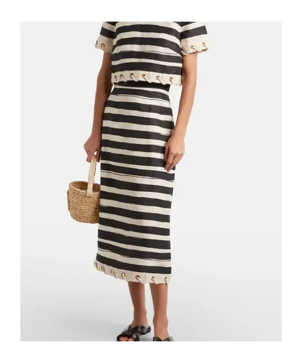 Zimmermann Rebellion Striped Linen Midi Skirt