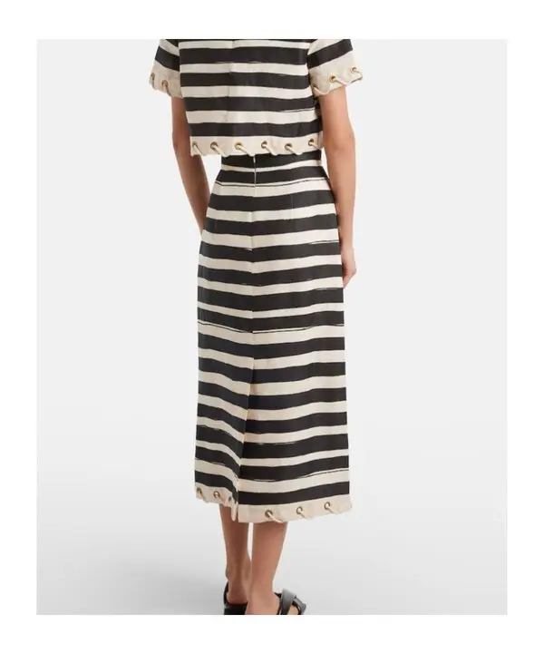 Zimmermann Rebellion Striped Linen Midi Skirt