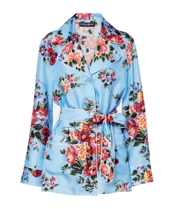 Dolce & Gabbana Floral Belted Silk Blouse