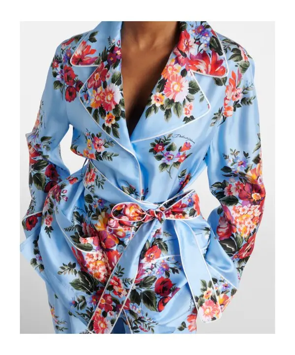 Dolce & Gabbana Floral Belted Silk Blouse