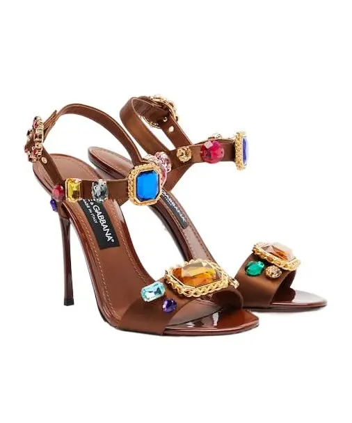 Dolce & Gabbana Embellished Satin Sandals - Brown
