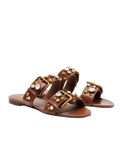 Dolce & Gabbana Embellished Leather Sandals - Brown
