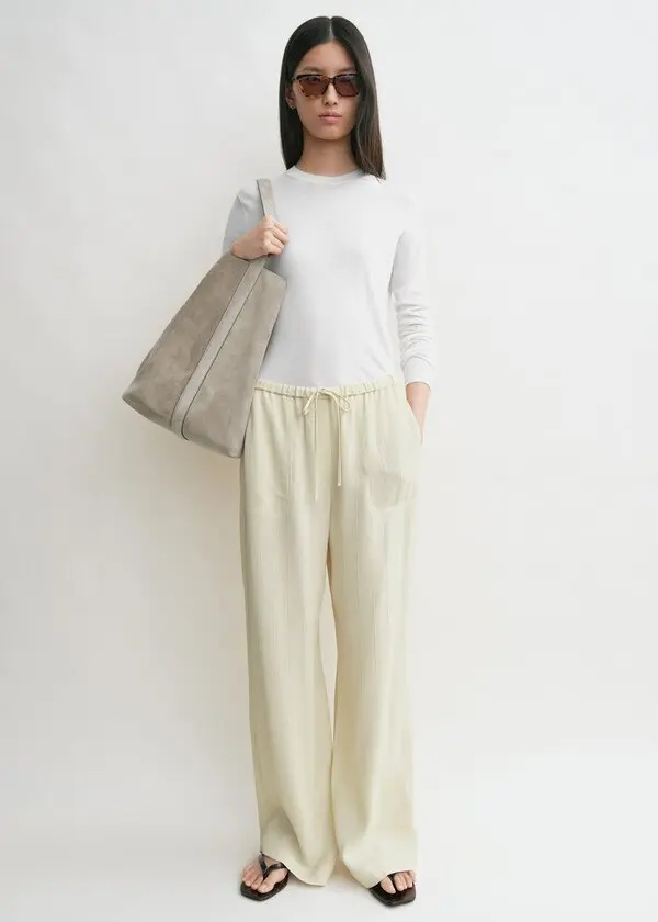 TOTEME Woven Stripe Drawstring Trousers - Ecru
