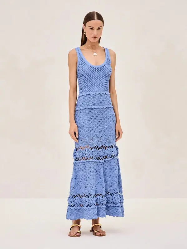 Alexis Aleala Crochet Tiered Maxi Dress - Blue