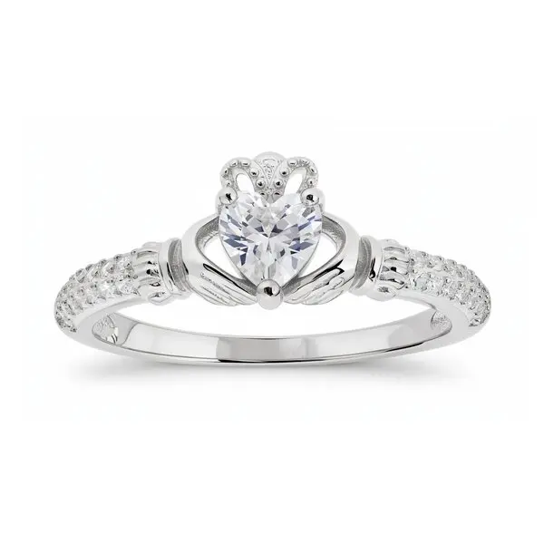 KYLIE HARPER Heart-cut Diamond Cz Claddagh Band Ring In Sterling - Silver