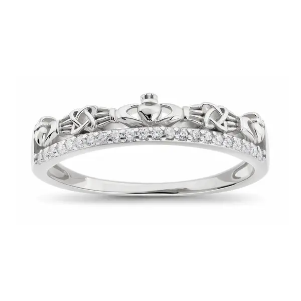 KYLIE HARPER Diamond Cz Claddagh Band Ring In Sterling