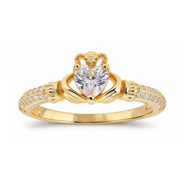 KYLIE HARPER Heart-cut Diamond Cz Claddagh Band Ring - Gold