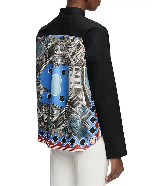 CALLAS MILANO Sirene Poplin Shirt With Silk Twill Milano Print Scarf Back - Black