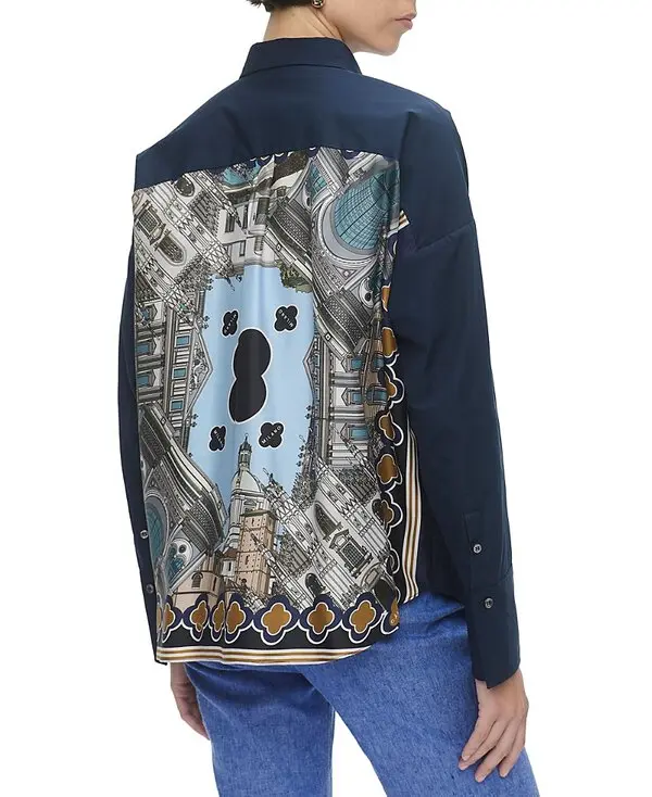 CALLAS MILANO Sirene Poplin Shirt With Silk Twill Milano Print Scarf Back - Navy