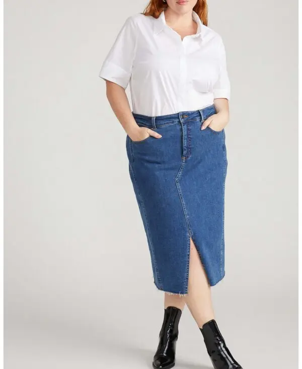 Universal Standard Plus Elbe Stretch Poplin Short Sleeve Shirt - White