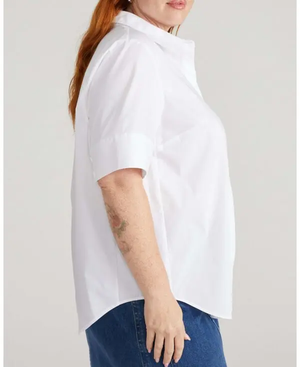 Universal Standard Plus Elbe Stretch Poplin Short Sleeve Shirt - White