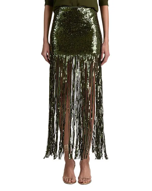 Alice + Olivia Kendra Sequinned Fringe Skirt