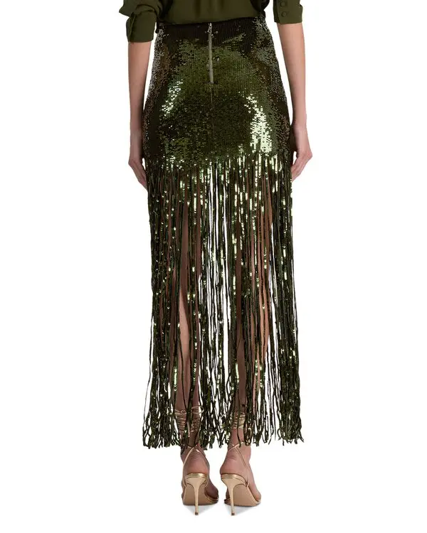 Alice + Olivia Kendra Sequinned Fringe Maxi Skirt - Dark Fern