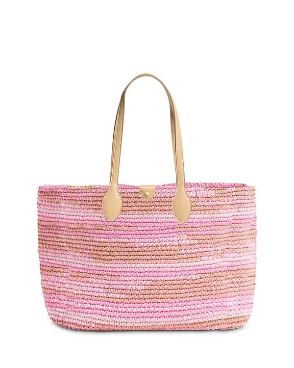 Stoney Clover Lane Large Crochet Cotton Beach Tote - Beige/pink