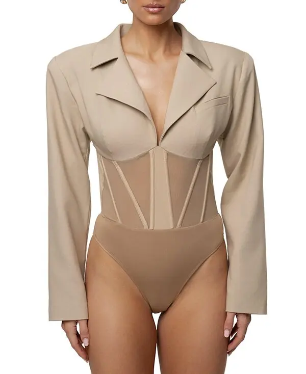 JLUXLABEL Downtown Blazer Bodysuit - Stone
