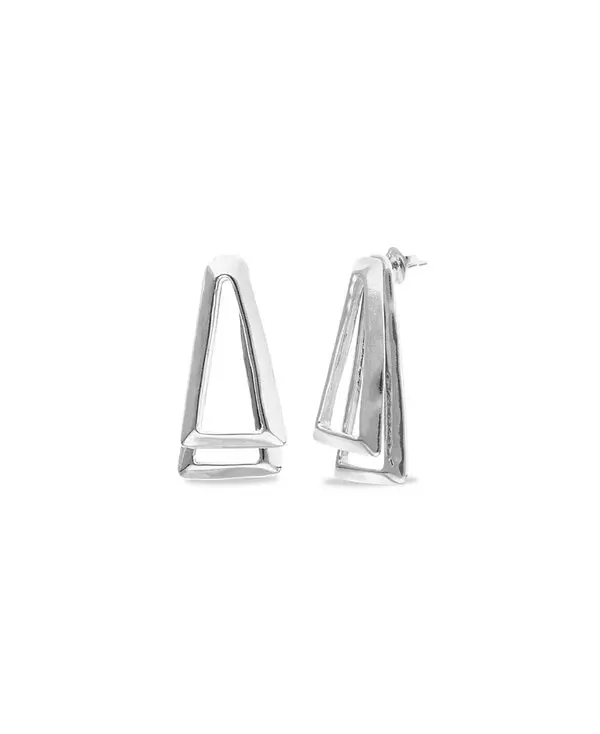 UNODE50 Tone Open Triangle Stud Earrings - Silver