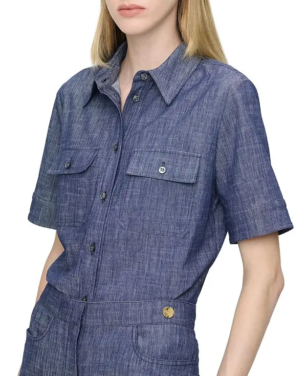 CALLAS MILANO Vesper Stretch Denim Poplin Shirt - Navy