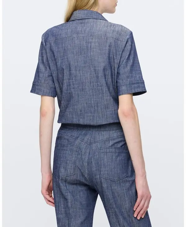 CALLAS MILANO Vesper Stretch Denim Poplin Shirt - Navy