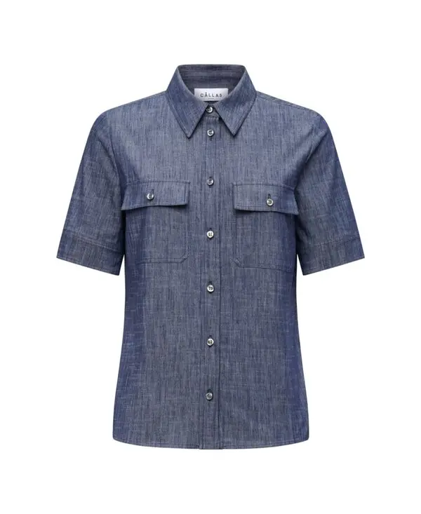 CALLAS MILANO Vesper Stretch Denim Poplin Shirt - Navy