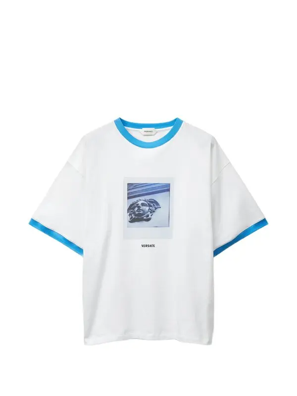 Versace Potheroid Medusa Graphic Short-sleeve Crewneck T-shirt With Ribbed Trim - Bianco