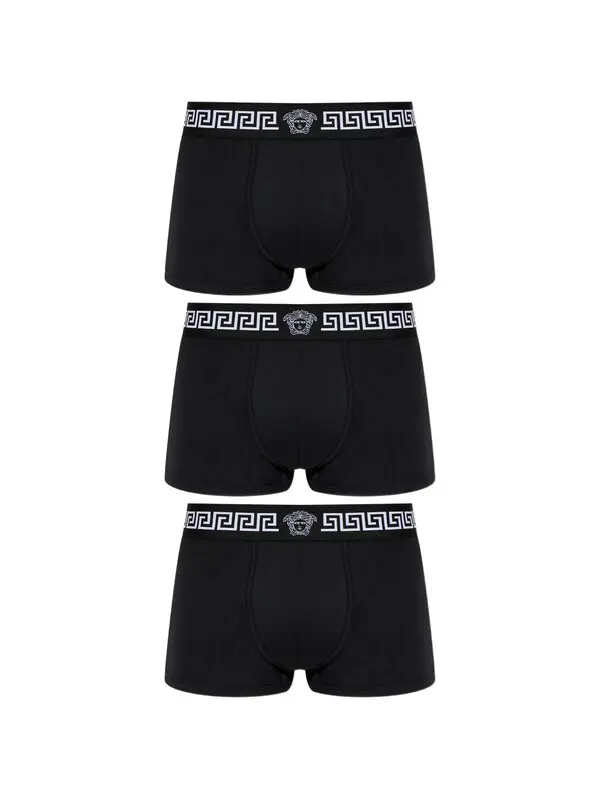 Versace Set Of Low-rise Cotton-blend Boxer Briefs With Logo Elastic Waistband - Nero