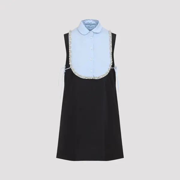 Prada Mini Dress Suiting In 100% Polyester - Black